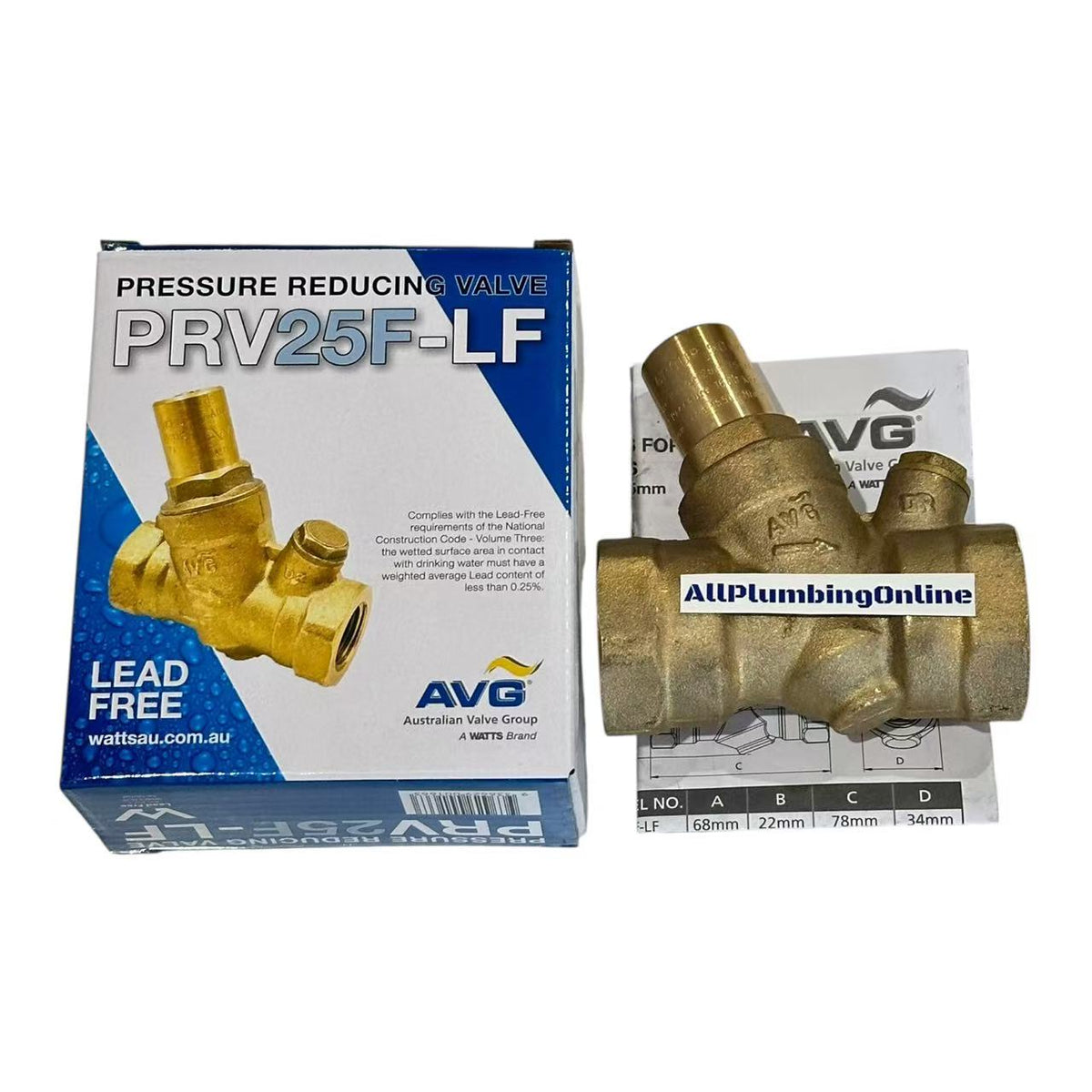 AVG PRV25F Inline 25mm Pressure Reduction Valve, 250-650kPa Adjustable ...
