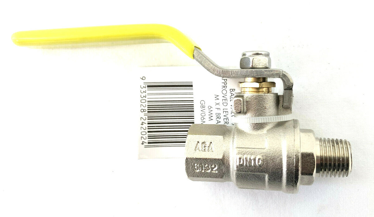 AW AGA Approved Lever Handle 6mm 1/4" Male to Female Thread Gas Ball V ...