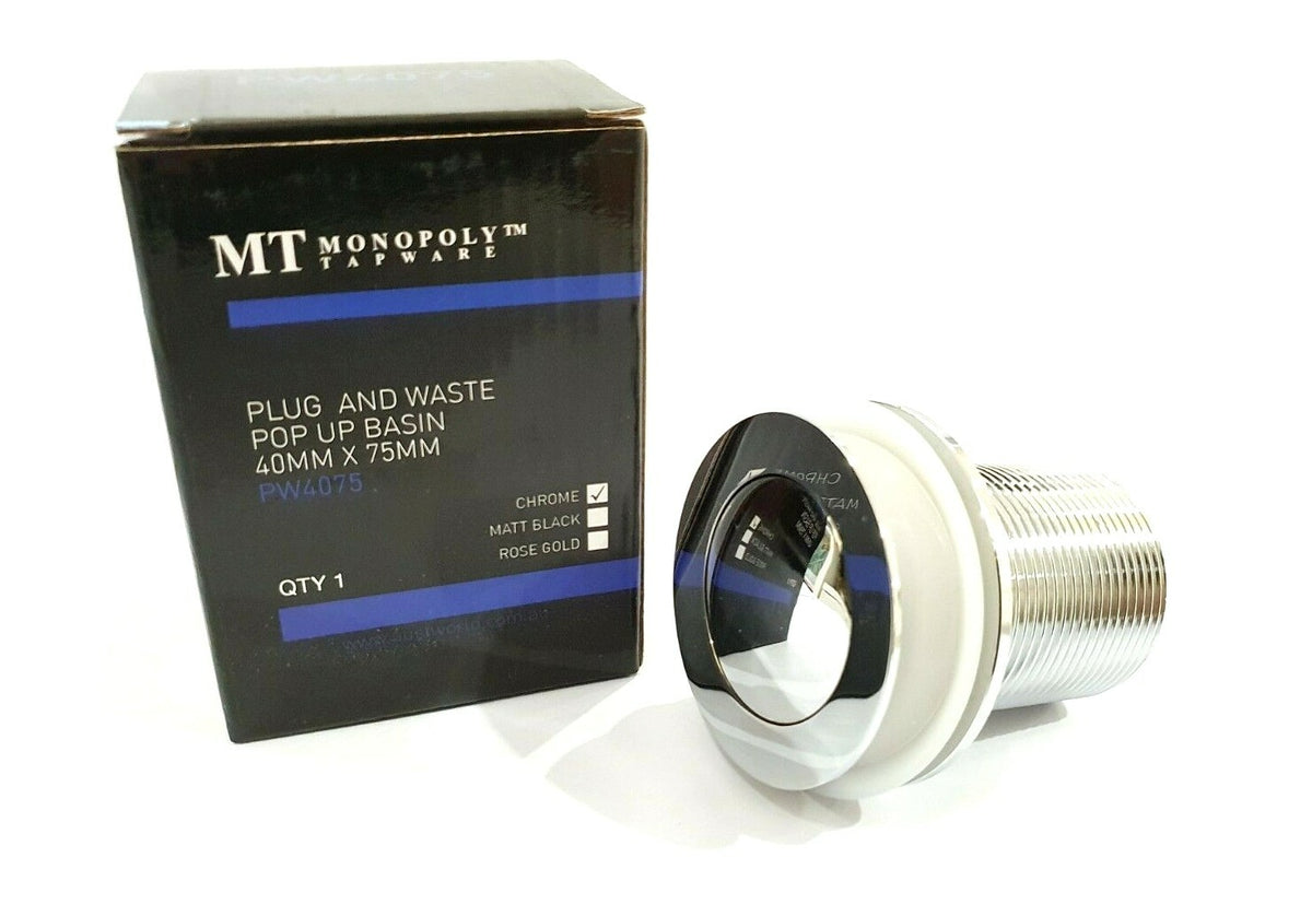 AW PW4075 40mm x 75mm Chrome Bathroom Vanity Basin Pop Up Plug Waste D ...
