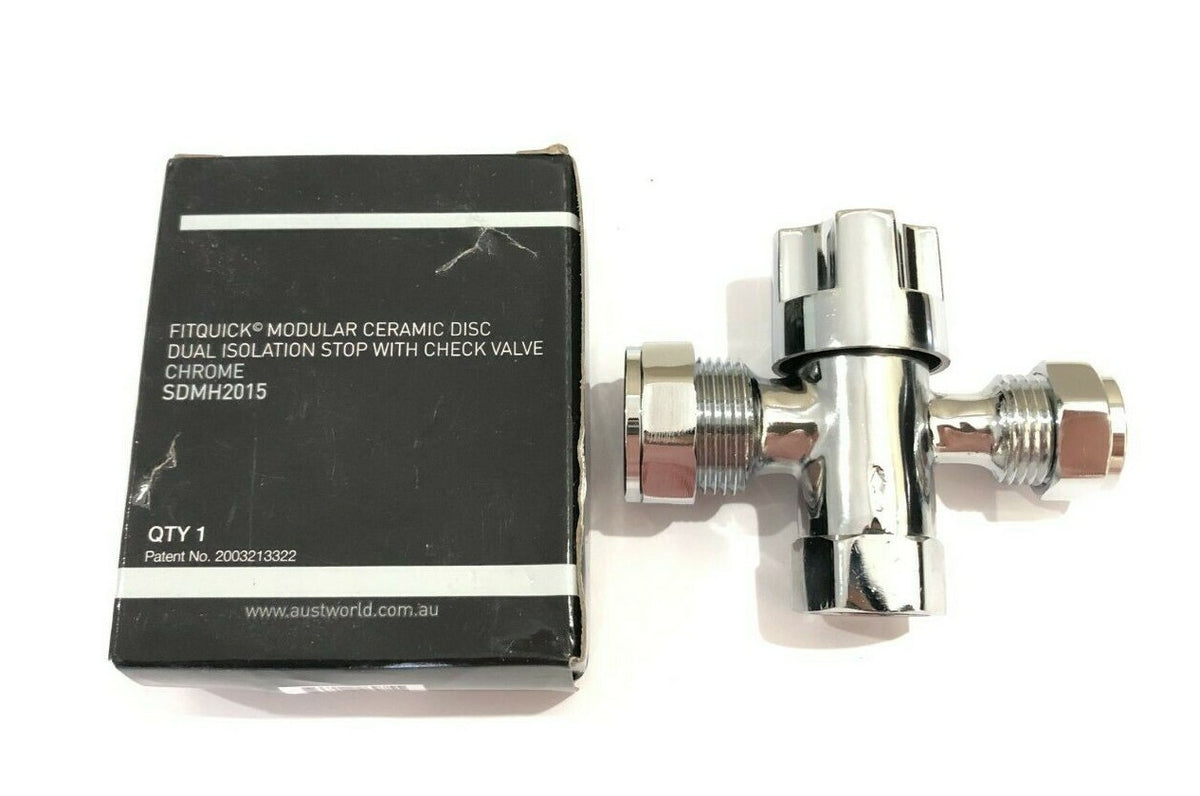 AW SDMH2015 Dual Isolation Swivel Stop Tap 15mm & 20mm Outlets with Ch ...