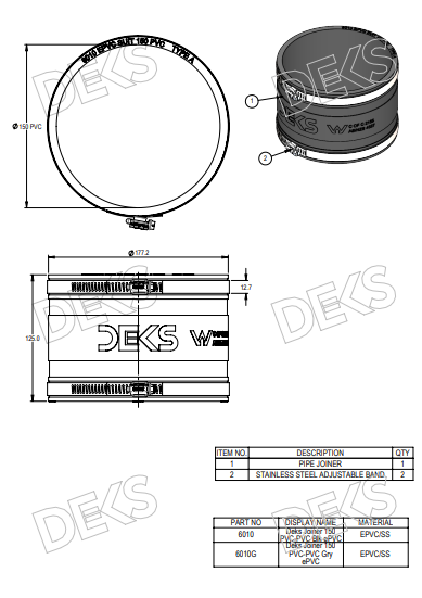 Deks 6010 EPDM Joiner Coupling DN150 – All Plumbing Online