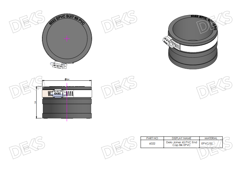 Deks 6022 EPDM Joiner End Cap DN65 – All Plumbing Online