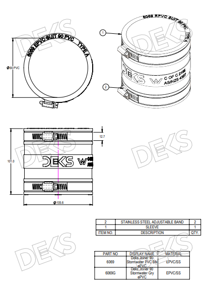 Deks 6069 Black DN90 PVC Pipe Rubber Joiner Coupling – All Plumbing Online