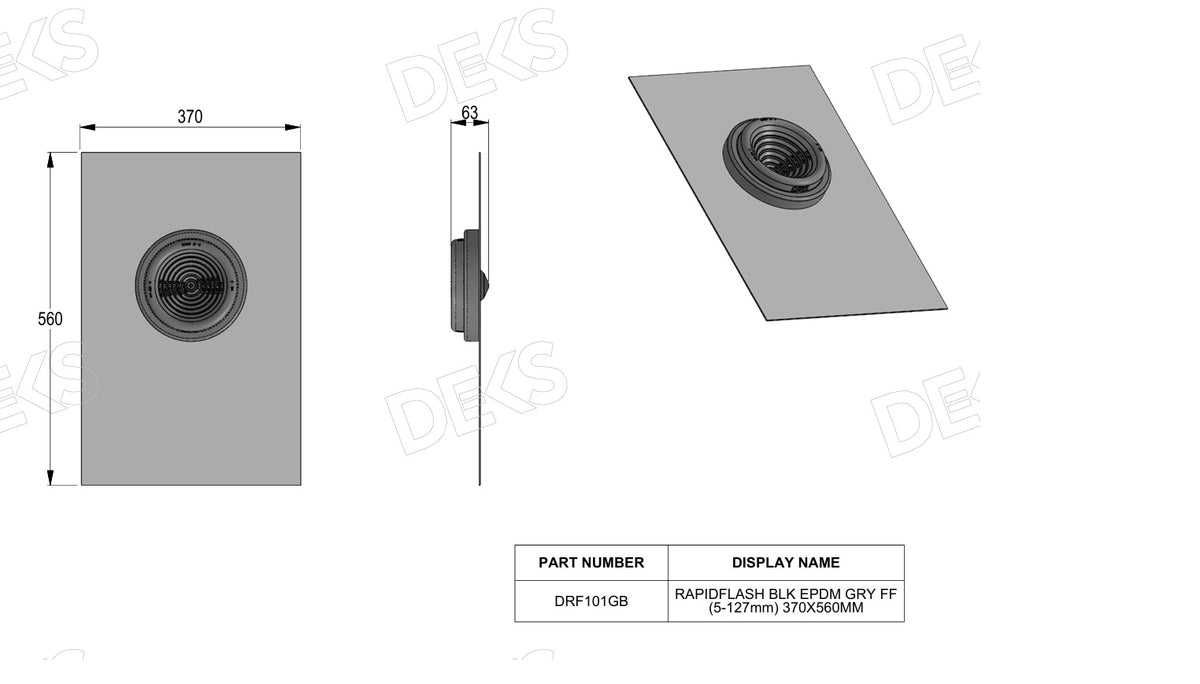 Deks DRF101GB 5-127mm Rapidflash Adhesive Base Dektite Tile Roof Flash ...