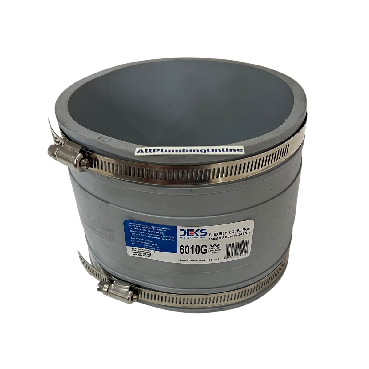 Deks 6010G DN150 PVC Rubber Joiner Coupling OD 155-165mm Grey – All ...