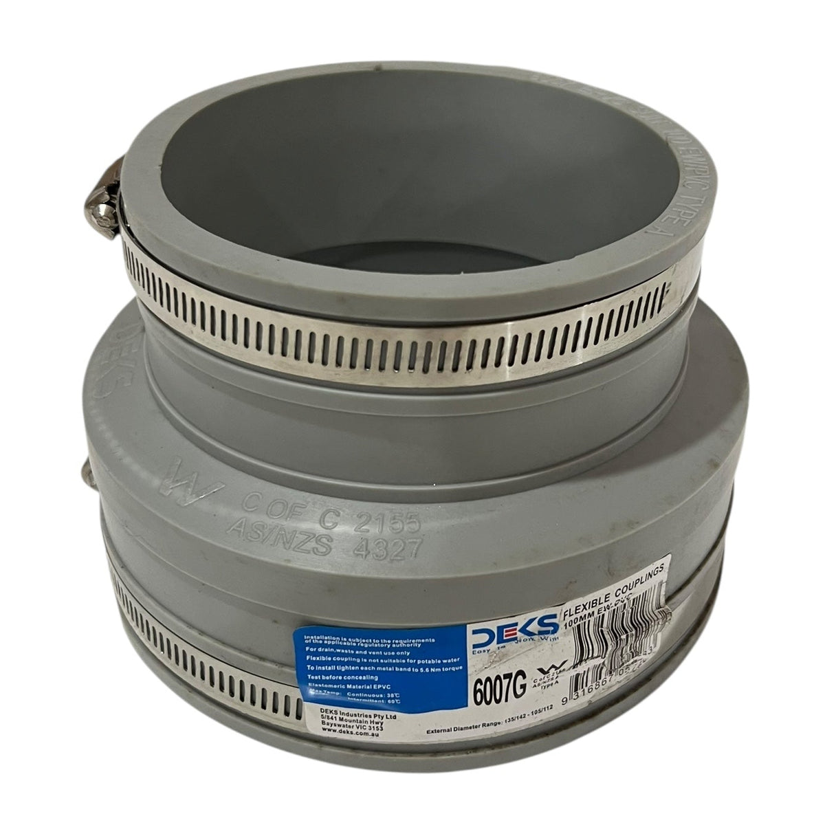 Deks 6007G DN100 EW to PVC Pipe Adapter Rubber Joiner OD 135/142–105/1 ...